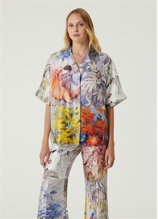 Zimmermann Kadın Mavi Kamp Yaka Desenli İpek Gömlek US