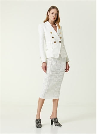 Balmain Kadın Beyaz Logo Motifli Midi Triko Etek 36 FR Balmain Kadın Beyaz Logo Motifli Midi Triko Etek 36 FR