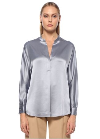 Vince Kadın Mavi Hakim Yaka İpek Gömlek M EU