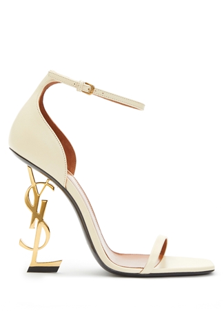 Kadın Bej Logo Topuklu Deri Sandalet 36 Eu