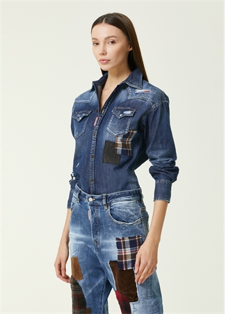 Dsquared2 Kadın Mavi Patch Detaylı Logolu Jean Gömlek Lacivert 40 IT Dsquared2 Kadın Mavi Patch Detaylı Logolu Jean Gömlek Lacivert 40 IT