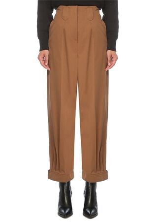 Kenzo Kadın Kahverengi Yüksek Bel Pili Detaylı Pantolon 34 FR