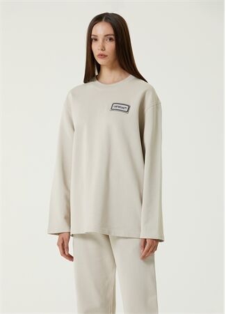 Off-White Kadın Bej Bisiklet Yaka Uzun Kol T-shirt S EU
