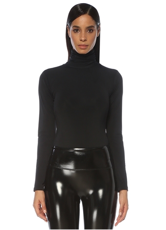 Schmart Kadın Siyah Balıkçı Yaka Uzun Kol String Body S EU