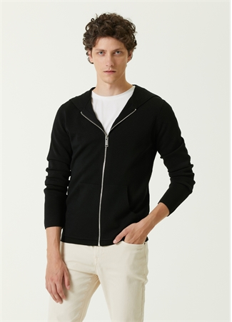 Sandro Erkek Siyah Kapüşonlu Yün Triko Hırka XS EU