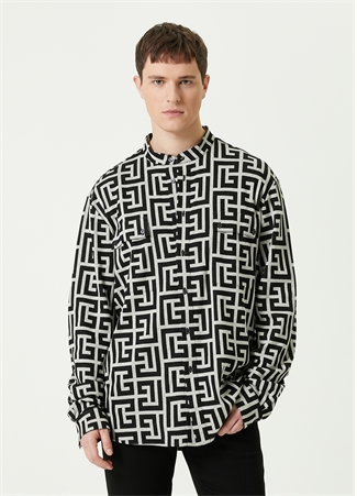 Balmain Erkek Ekru Siyah Hakim Yaka Logo Motifli Gömlek XL EU Balmain Erkek Ekru Siyah Hakim Yaka Logo Motifli Gömlek XL EU