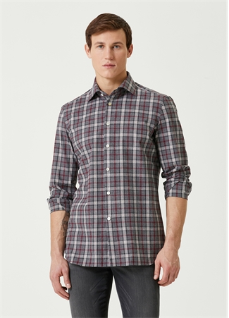 Kiton Erkek Antrasit Ekoseli Gömlek Gri L EU