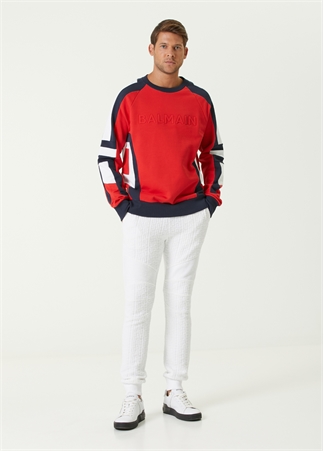 Balmain Erkek Beyaz Beli Kordonlu Desenli Jogger Eşofman Altı L EU