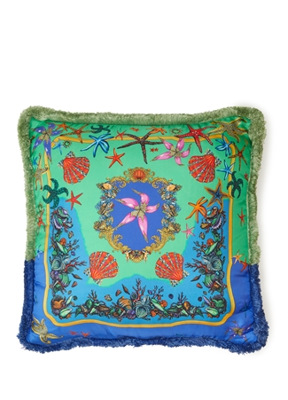 Versace Colorblocked Desenli İpek Dekoratif Yastık Mavi Versace Colorblocked Desenli İpek Dekoratif Yastık Mavi