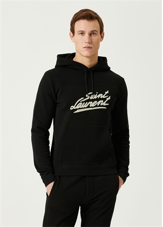 Erkek Siyah Beyaz Kapüşonlu Logolu Sweatshirt S EU Erkek Siyah Beyaz Kapüşonlu Logolu Sweatshirt S EU