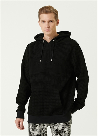 Balmain Erkek Siyah Kapüşonlu Logo Dokulu Sweatshirt S EU Balmain Erkek Siyah Kapüşonlu Logo Dokulu Sweatshirt S EU