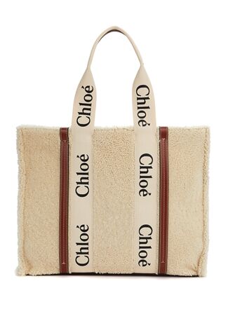 Chloe Kadın Krem Logolu Dokulu Deri Omuz Çantası Bej EU