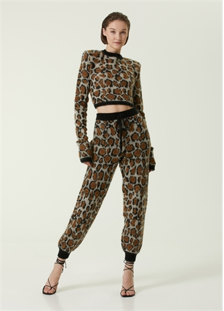 Rotate Birger Christensen Kadın Leopar Desenli Jogger Pantolon Kahverengi 38 IT