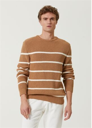 Beymen Club Erkek Bej Çizgi Desenli Kazak Kahverengi S