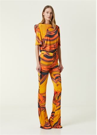 The Attico Kadın Turuncu Desenli Bol Paça Pantolon 42 IT