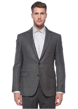 Pal Zileri Erkek Gri Kelebek Yaka Kazayağı Desenli Yün Ceket 50 IT