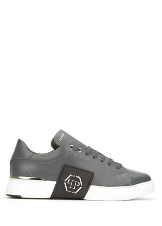 Philipp Plein Erkek Gri Logolu Deri Sneaker 4 EU