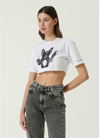 Ma Primi Giovani Kadın Beyaz Baskılı Cropped T-shirt XS EU Ma Primi Giovani Kadın Beyaz Baskılı Cropped T-shirt XS EU