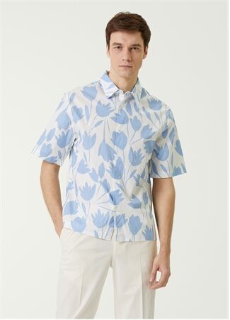 Sandro Erkek Mavi Beyaz Çiçek Desenli Gömlek XL EU Sandro Erkek Mavi Beyaz Çiçek Desenli Gömlek XL EU