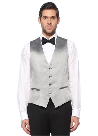 Cerimonia Erkek Gri V Yaka İpek Yelek 50 IT