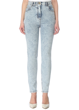 Balmain Kadın Mavi Logo Detaylı Yüksek Bel Jean Pantolon 38 FR