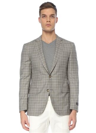 Pal Zileri Erkek Bej Ekose Desenli Yün Ceket Kahverengi 48 IT