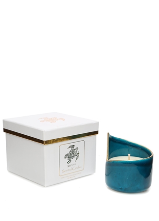 Moody Turkuaz Geometrik Formlu El Yapımı Mum Mavi