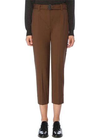 Brunello Cucinelli Kadın Kahverengi Kemer Detaylı Yün Pantolon 36 IT