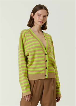 Kenzo Kadın Bej V Yaka Çizgili Hırka Sarı S EU