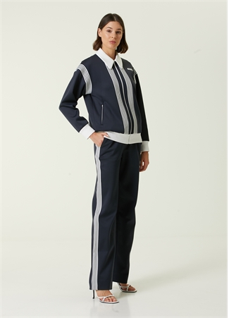 Miu Kadın Lacivert Şeritli Boru Paça Pantolon 36 IT Miu Kadın Lacivert Şeritli Boru Paça Pantolon 36 IT