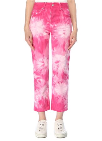Msgm Kadın Regular Fit Pembe Batik Desenli Jean Pantolon 38 IT