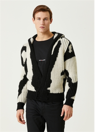 Erkek Siyah Beyaz Desen Jakarlı Yün Triko Hırka S EU Erkek Siyah Beyaz Desen Jakarlı Yün Triko Hırka S EU