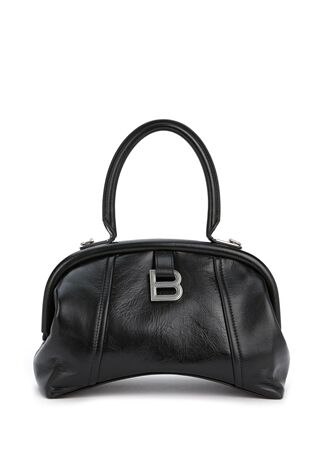 Balenciaga Kadın Siyah Logolu Deri Omuz Çantası EU