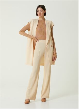 Petar Petrov Kadın Krem Yüksek Bel Bol Paça Yün Pantolon Bej 36 FR Petar Petrov Kadın Krem Yüksek Bel Bol Paça Yün Pantolon Bej 36 FR