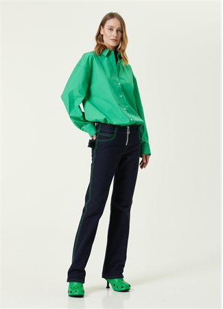 Bottega Veneta Kadın Lacivert Dikiş Detaylı Jean Pantolon 38 IT