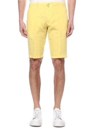 Kiton Erkek Sarı Logolu Keten Bermuda 32 US