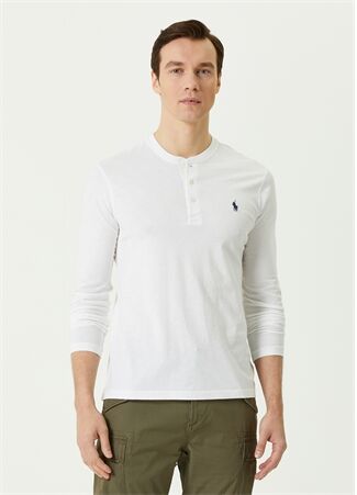 Polo Ralph Lauren Erkek Henley Beyaz Yakası Düğmeli Uzun Kollu T-shirt S EU