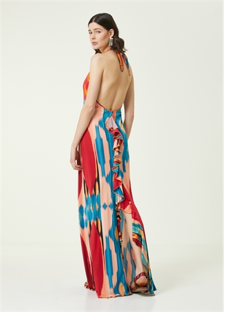Etro Kadın Kırmızı Desenli Sırt Detaylı Maksi Elbise 38 It