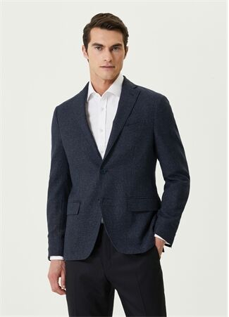 Pal Zileri Erkek Lacivert Mikro Desenli Yün Ceket 46 IT