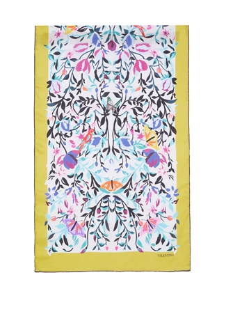 Valentino Garavani Kadın Beyaz Sarı Çiçek Desenli İpek Şal EU