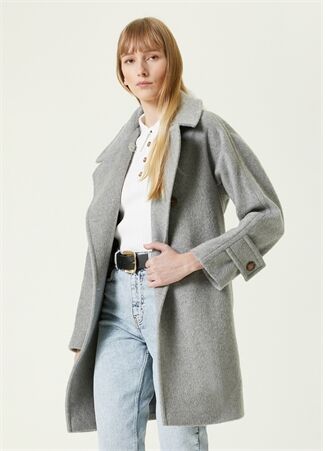 Network Kadın Regular Fit Gri Yün Palto XL EU