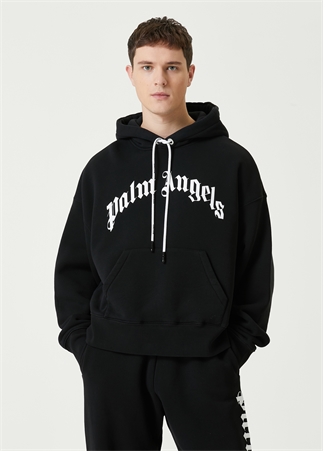 Palm Angels Erkek Siyah Kapüşonlu Logolu Sweatshirt S EU Palm Angels Erkek Siyah Kapüşonlu Logolu Sweatshirt S EU