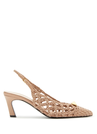 Valentino Garavani Kadın Bej Hasır Dokulu Deri Topuklu Ayakkabı 36 EU Valentino Garavani Kadın Bej Hasır Dokulu Deri Topuklu Ayakkabı 36 EU