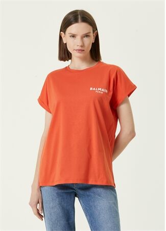 Balmain Kadın Turuncu Bisiklet Yaka T-shirt XS EU