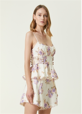 Zimmermann Kadın Lila Çiçekli Peplum Detaylı Keten Bluz Mor 0 US Zimmermann Kadın Lila Çiçekli Peplum Detaylı Keten Bluz Mor 0 US
