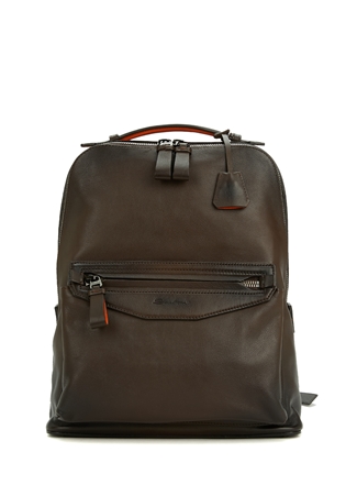 Santoni Erkek Kahverengi Logolu Deri Sırt Çantası EU Santoni Erkek Kahverengi Logolu Deri Sırt Çantası EU