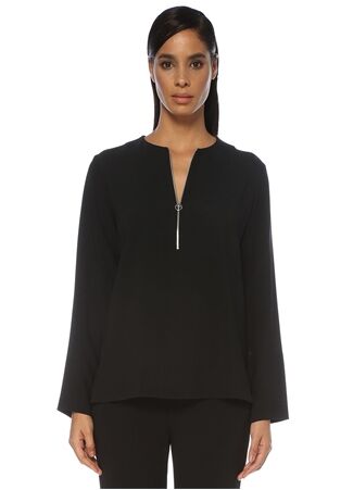 Stella McCartney Kadın Arlesa Siyah Fermuar Detaylı Uzun Kol Bluz 42 IT