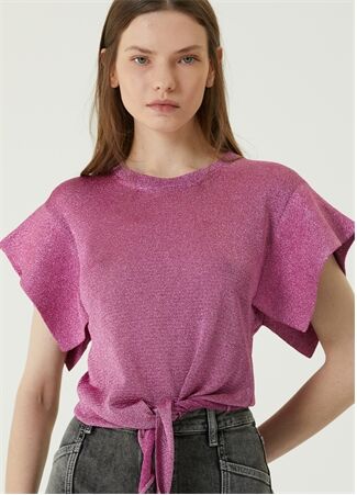 Isabel Marant Kadın Belita Pembe Bisiklet Yaka Simli T-shirt 38 FR