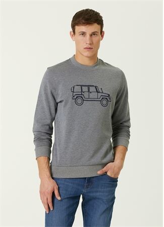 John Frank Erkek Cool Gri Araba Figürlü Sweatshirt L EU John Frank Erkek Cool Gri Araba Figürlü Sweatshirt L EU