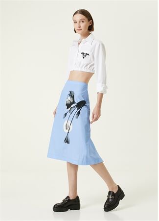 Prada Kadın Mavi Çiçek Baskılı Midi Etek 42 IT Prada Kadın Mavi Çiçek Baskılı Midi Etek 42 IT